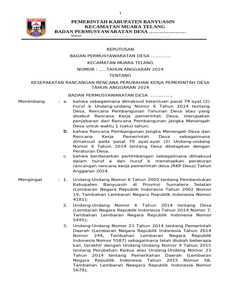 Keputusan BPD RKPDES 2024 - 1 | PDF