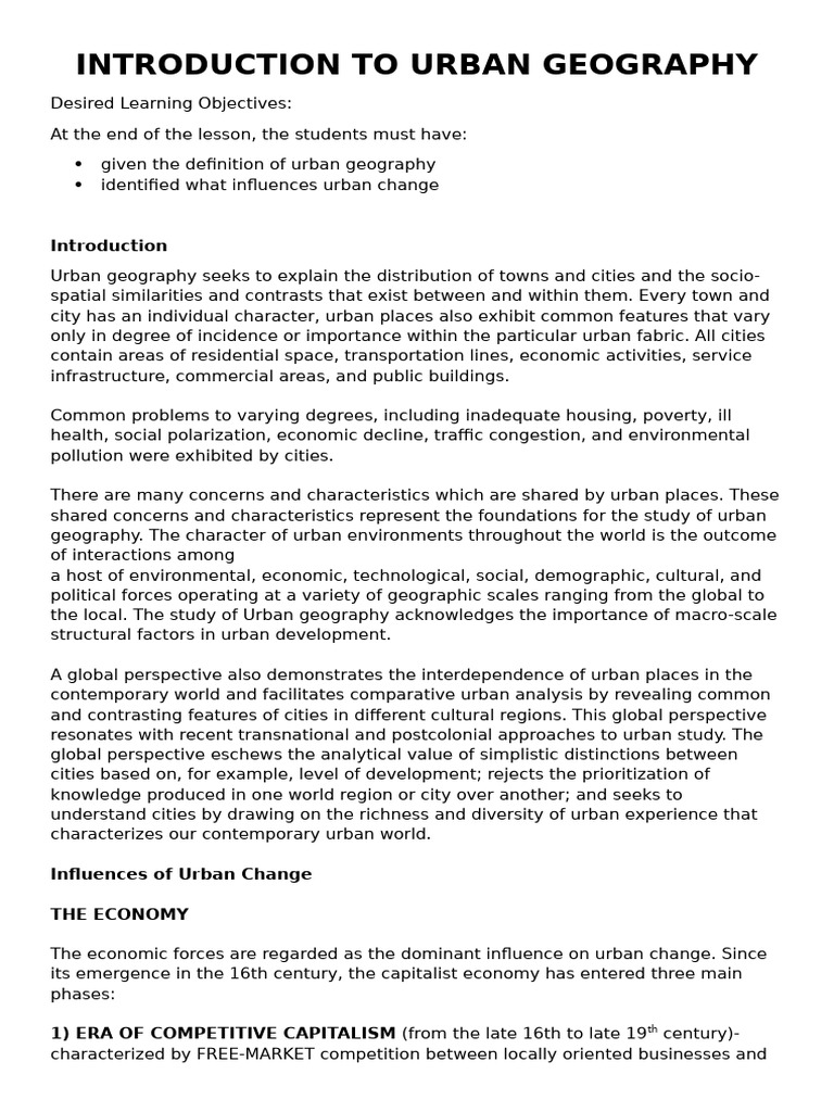 Introduction To Urban Geography | PDF | Geography | Politics