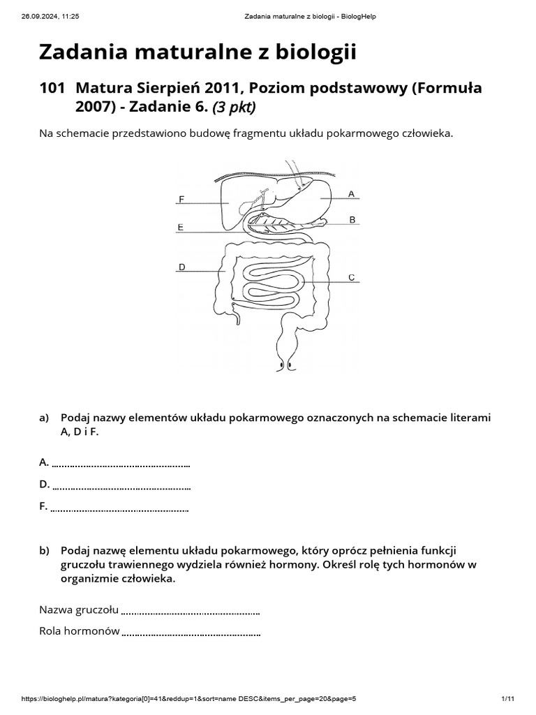 Zadania Maturalne Z Biologii - BiologHelp 2b.3 | PDF