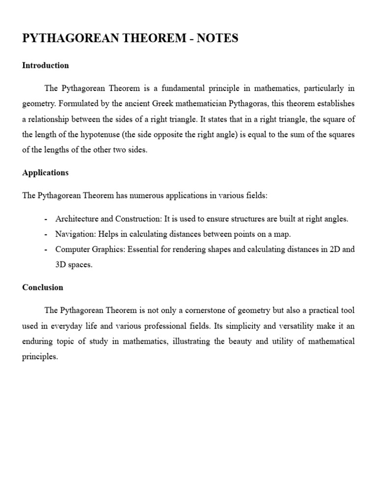 Pythagorean Theorem - Notes | PDF