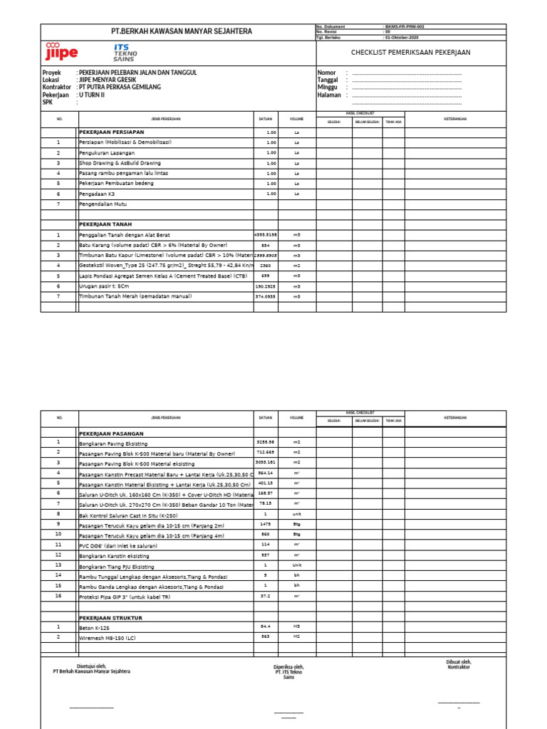 Form - Checklist Pemeriksaan Pekerjaan | PDF