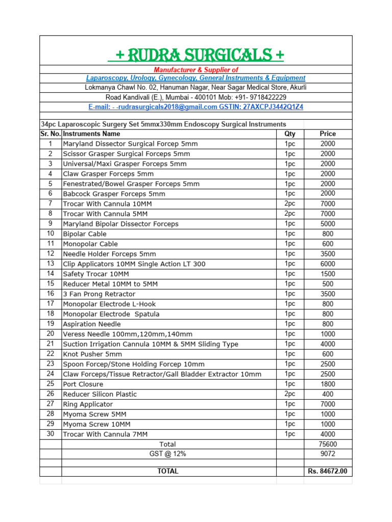 34pc Laparoscopic Doctor Price List | PDF