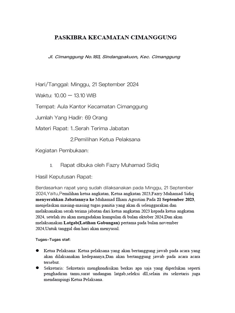 Notulensi Hasil Rapat Sertijab.21-09-2024 | PDF