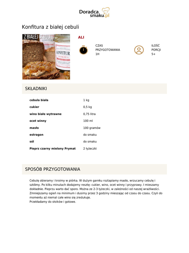Pobierz Przepis PDF Konfitura Z Bialej Cebuli 328420 | PDF