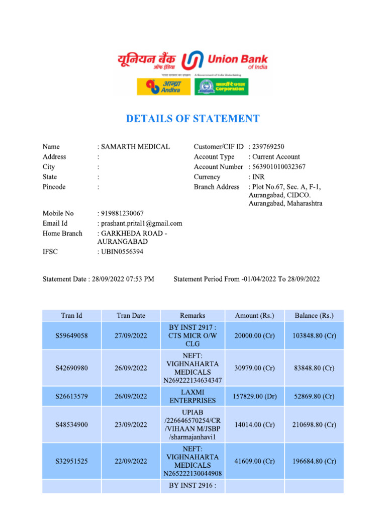 Samarth Medical Bank Statement | PDF