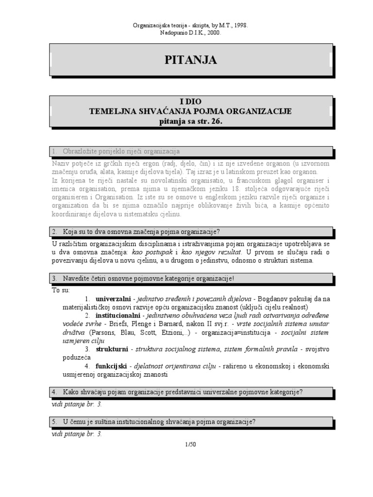 Organizacija-Pitanja I Odgovori | PDF