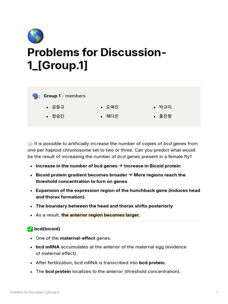 (Group 1) Discussion 1 - Development Biology | PDF | Cellular Processes ...