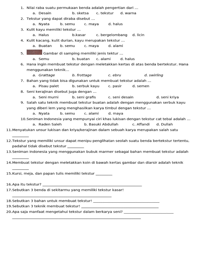 Soal Seni Rupa Kelas 4 - Bab 3 | PDF