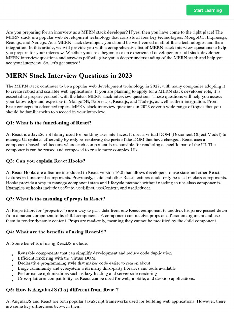 Top 50+ MERN Stack Interview Questions With Answers in 2023 | PDF