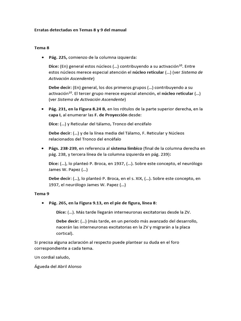 Fe de Erratas - Temas 8 y 9 Del Manual | PDF