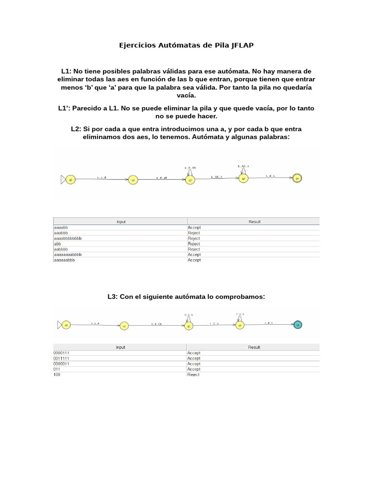 Ejercicios Autómatas de Pila JFLAP | PDF
