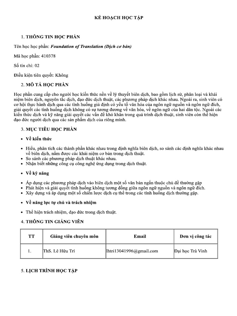 Ke Hoach Hoc Tap | PDF