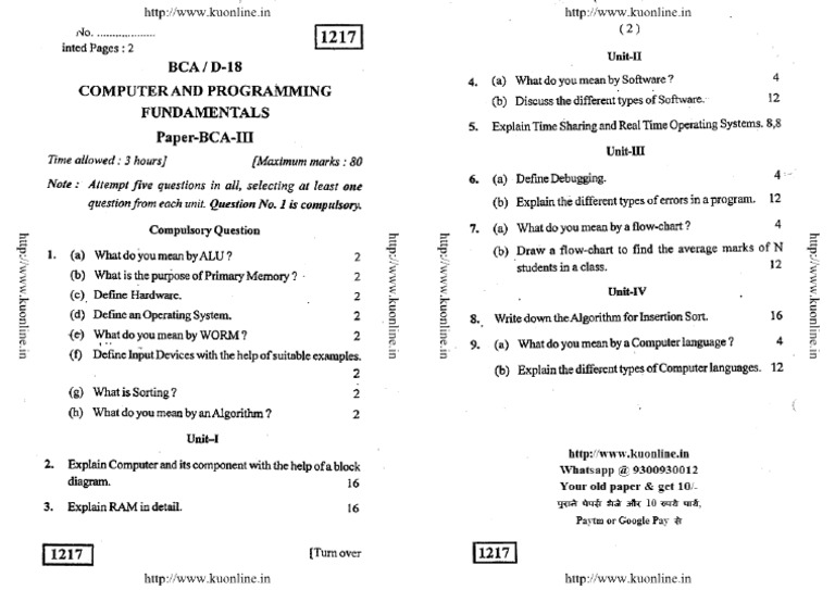 Bca 1 Sem Computer and Programming Fundamentals 1217 Dec 2018 | PDF