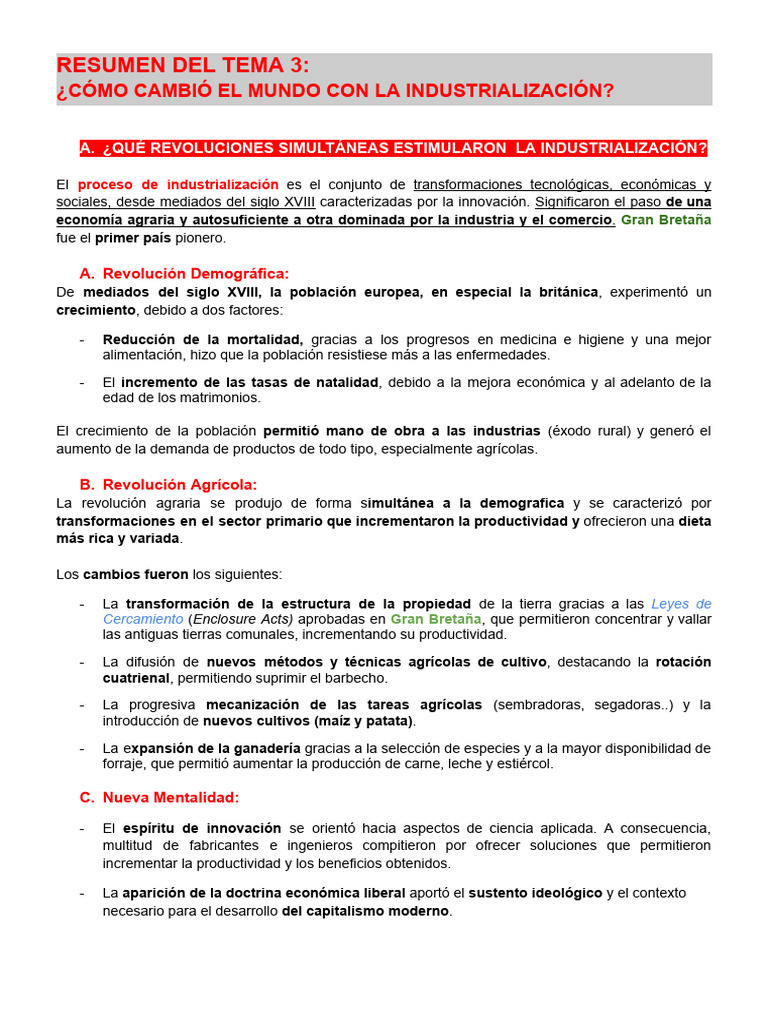 Resumen Del Tema 3 - ¿Cómo Cambió El Mundo Con La Industrialización - Documentos de Google | PDF ...