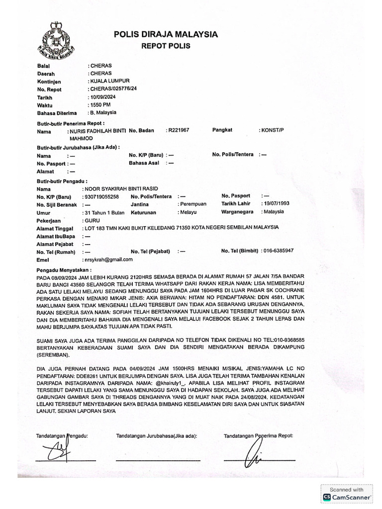 Laporan Polis Kedua. | PDF