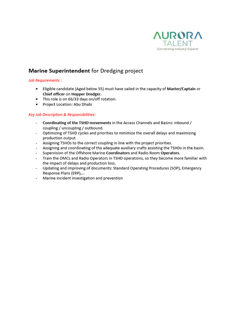 Marine Superintendent Dredging - NPCC (Can) | PDF