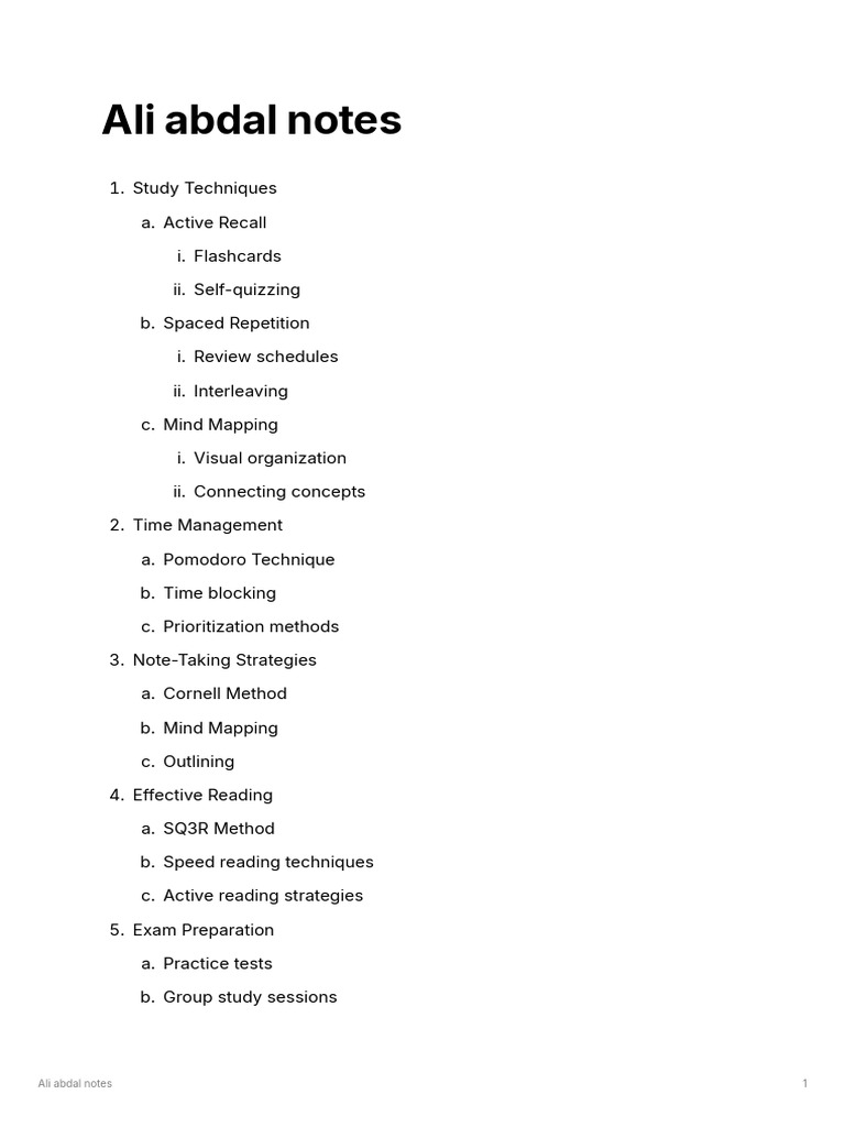 Ali - Abdal - Cheat Notes For Effective Study | PDF