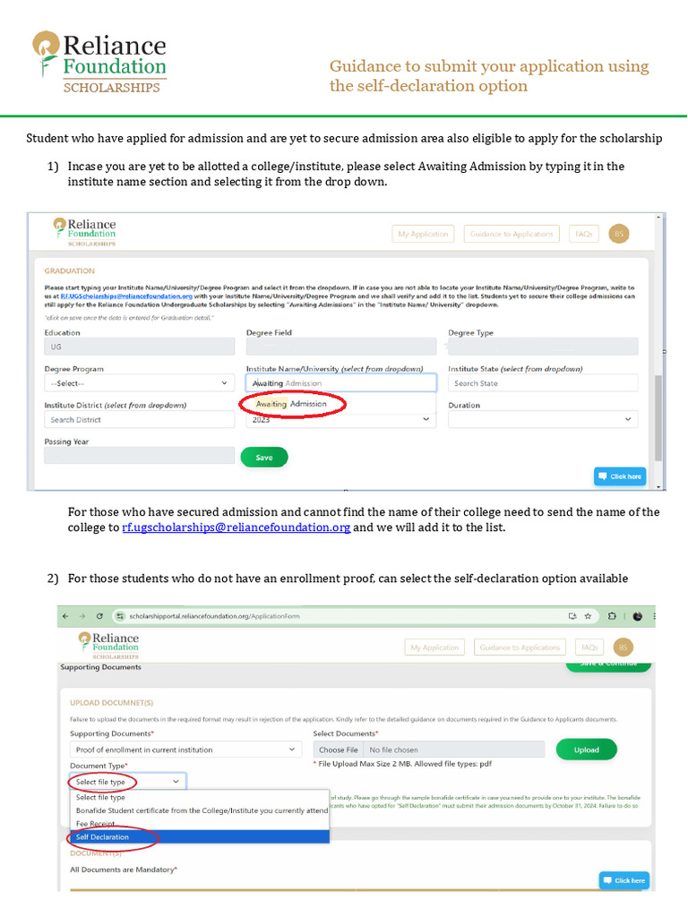 Self Declaration - Enrollment Proof - UG | PDF
