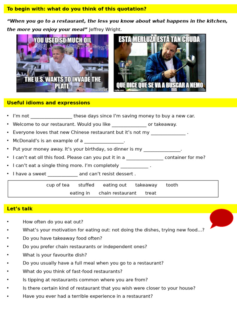 Eating Out Conversation | PDF