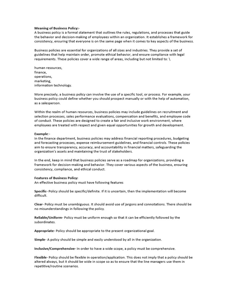 Business Policy Unit-1 | PDF