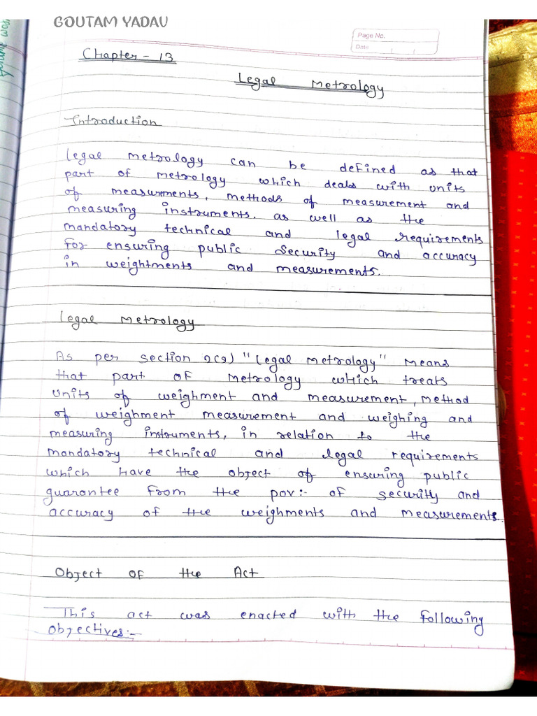 CH 13 Legal Metrology Handwritten Notes | PDF