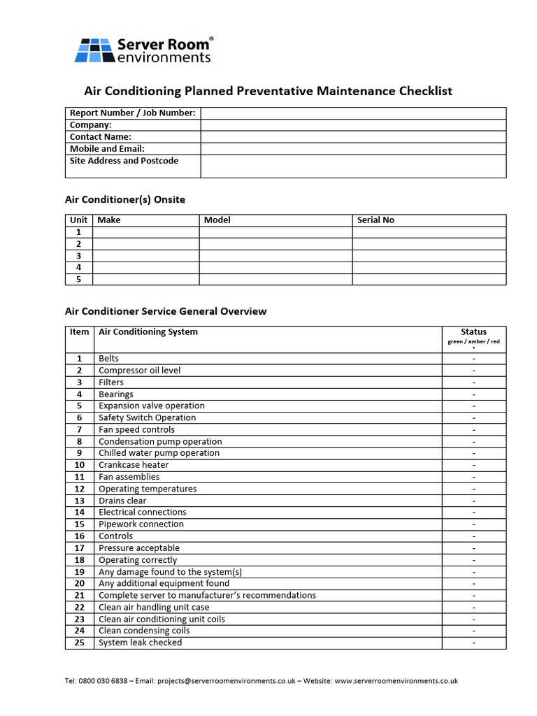 Air Conditioning Planned Preventative Maintenance Checklist | PDF