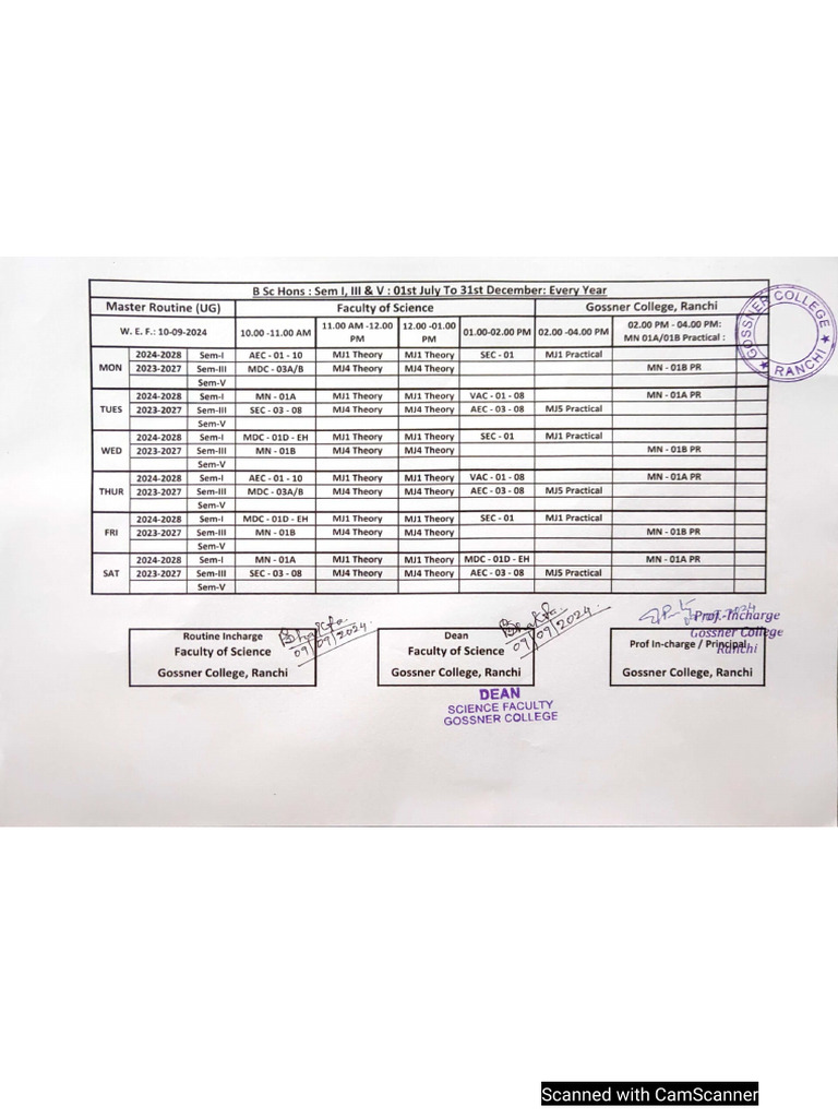GCR Faculty of Science General Routine WEFrom 20-09-2024 | PDF