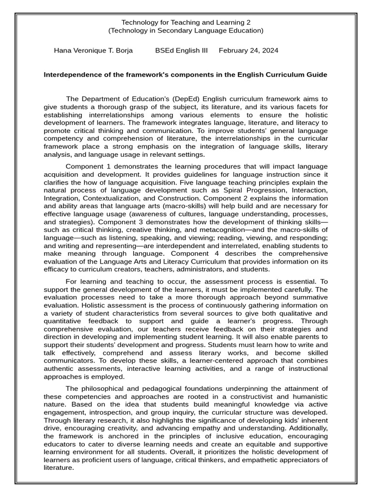 Curriculum Framework Essay | PDF