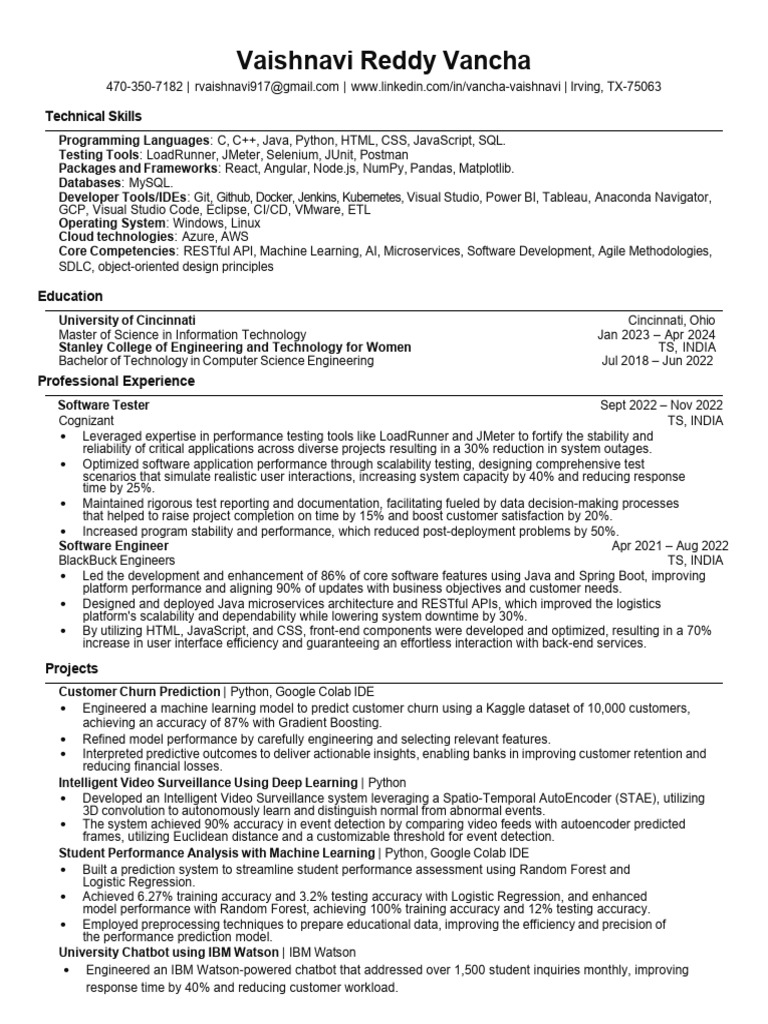 Vaishnavi Reddy Vancha Resume | PDF