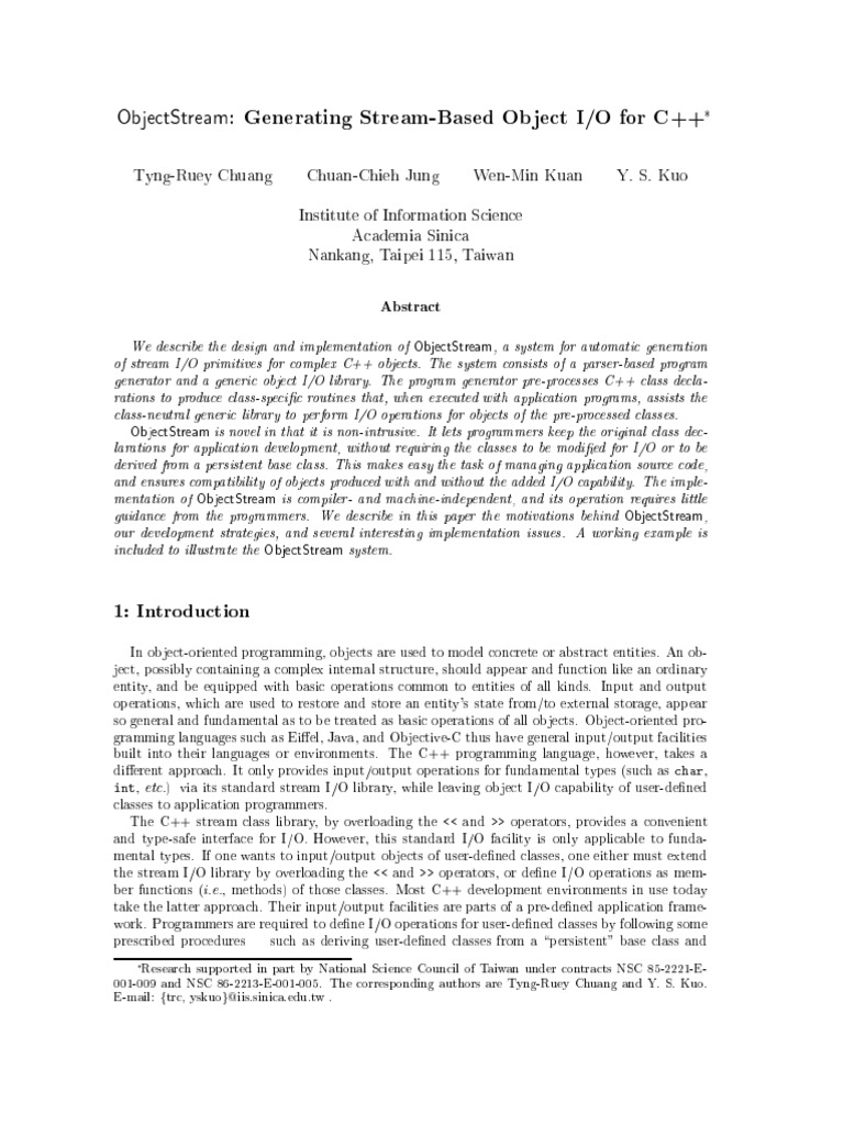 Generating Stream-Based Object I/O For C++: Objectstream | PDF