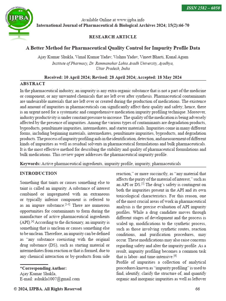 A Better Method for Pharmaceutical Quality Control for Impurity Profile ...