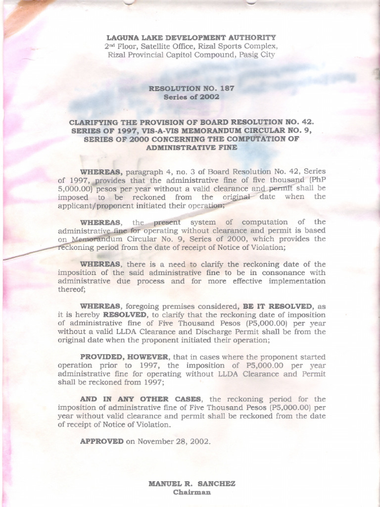 Clarification On Administrative Fines For Violations of LLDA Rules and ...