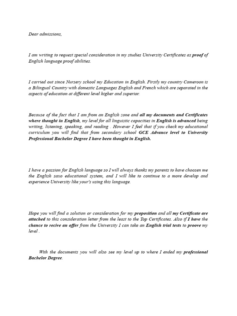 English Language Consideration Letter | PDF