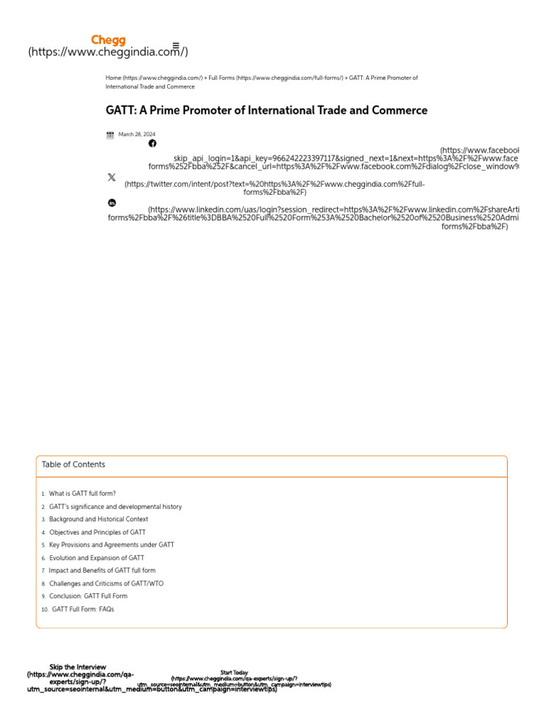 GATT Full Form - General Agreement On Tariffs and Trade | PDF