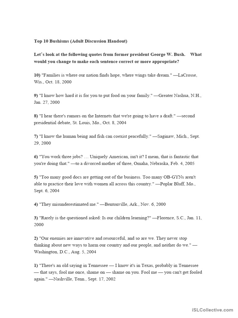 Bushisms (Adult Conversation Class) | PDF