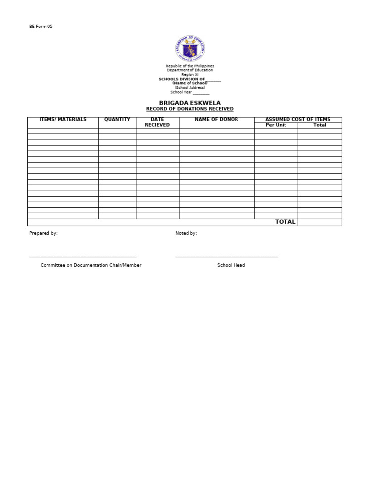 BE Form 5 RECORD OF DONATIONS RECEIVED 1 | PDF