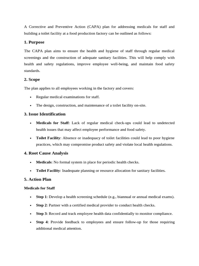 Corrective and Preventive Action | PDF | Sanitation | Regulatory Compliance