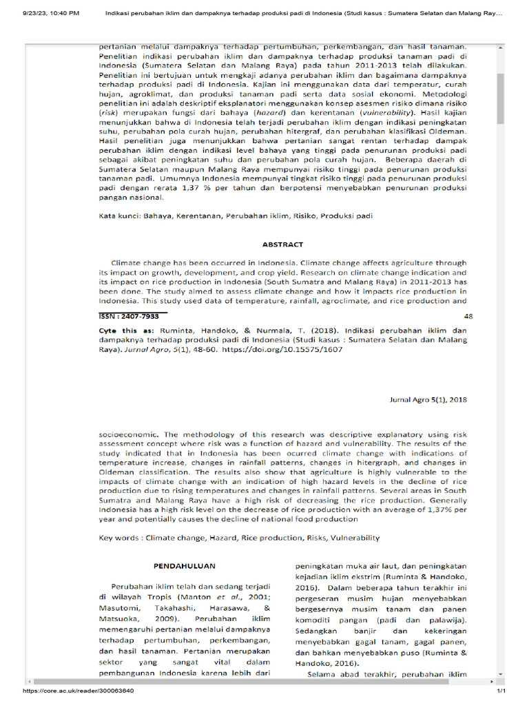 Indikasi Perubahan Iklim Dan Dampaknya Terhadap Produksi Padi Di ...