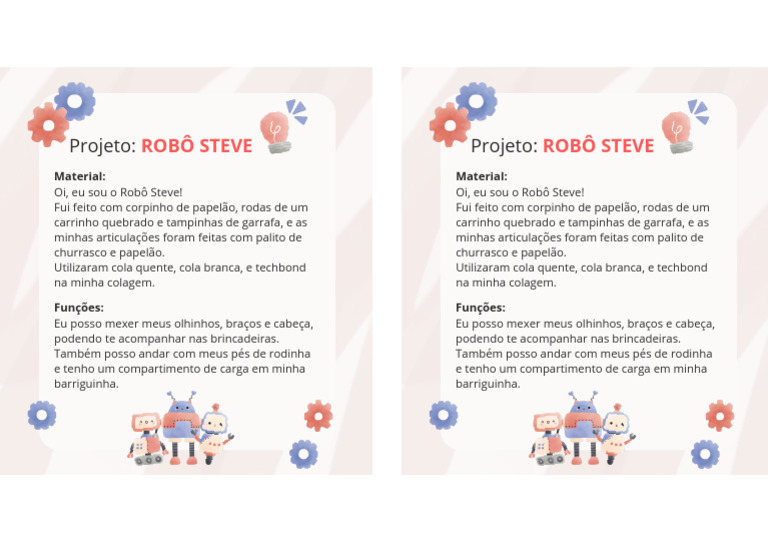 Ficha Técnica ROBÔ STEVE | PDF