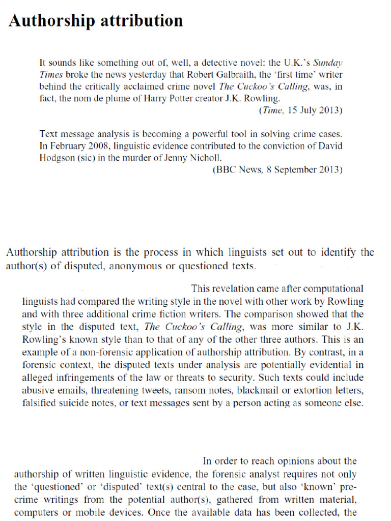Forensic Unit 8 Authorship Attribution | PDF
