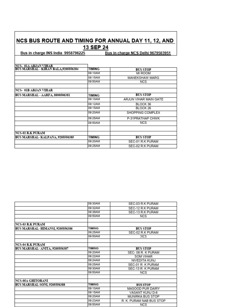 NCS Bus Routes for Annual Day | PDF