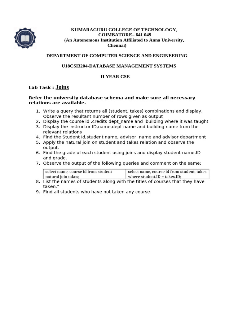 Lab Task - 4 - Joins - UDB | PDF | Computers