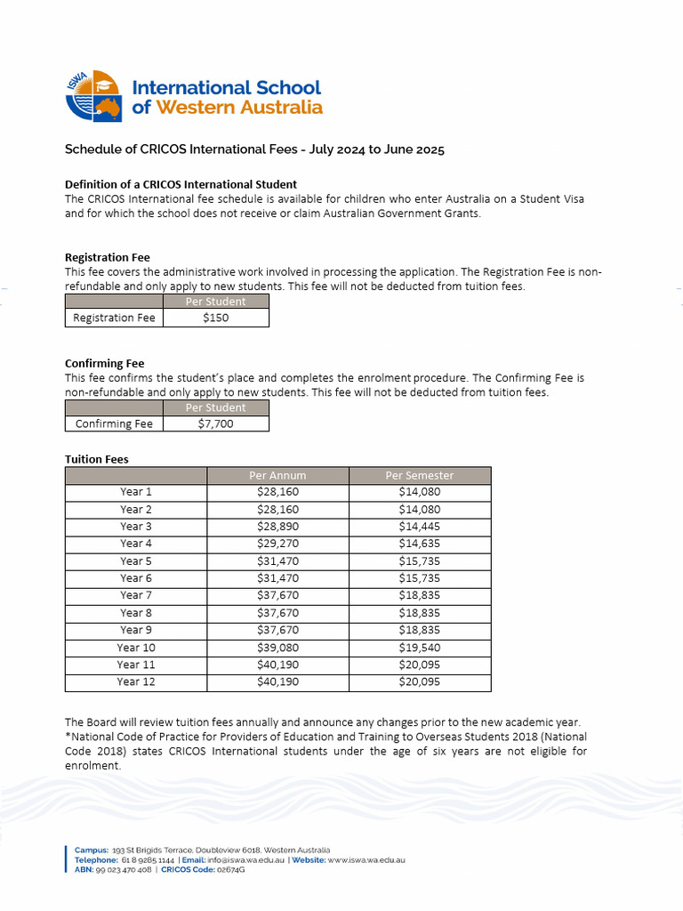 Schedule of CRICOS International Fees July 2024 To June 2025 1 | PDF