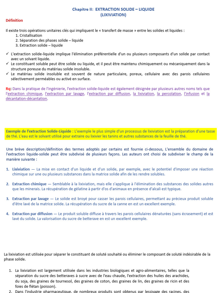 Cours OPU Extraction Solide Liquide 22-23 - M1 GPE | PDF