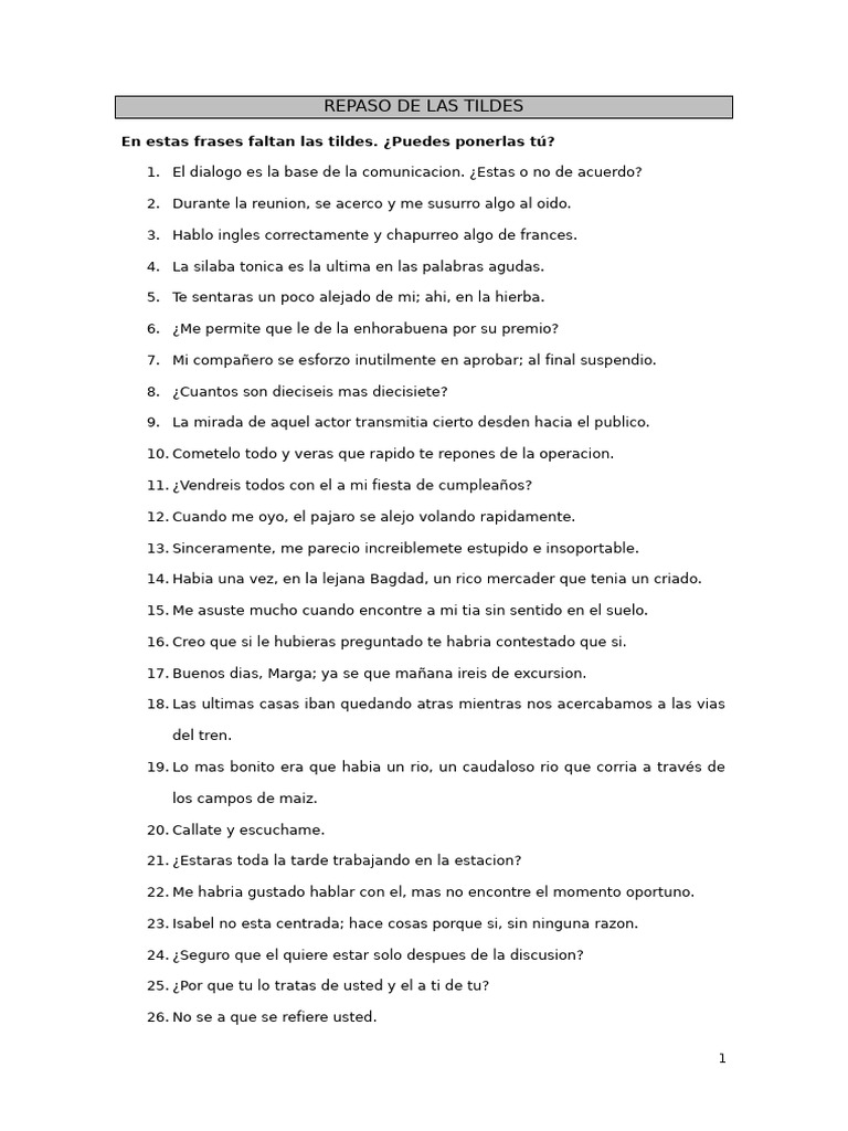 Repaso de Las Tildes | PDF