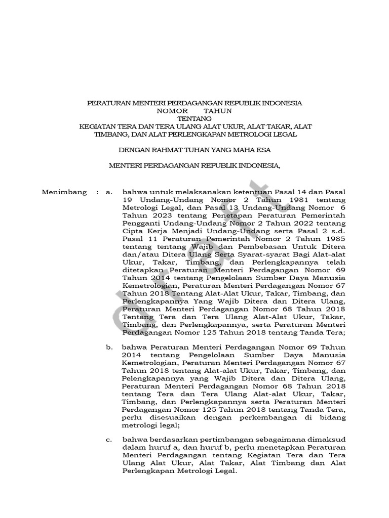 RANCANGAN PERMENDAG KEGIATAN TERA DAN TERA ULANG ALAT UKUR, ALAT TAKAR ...