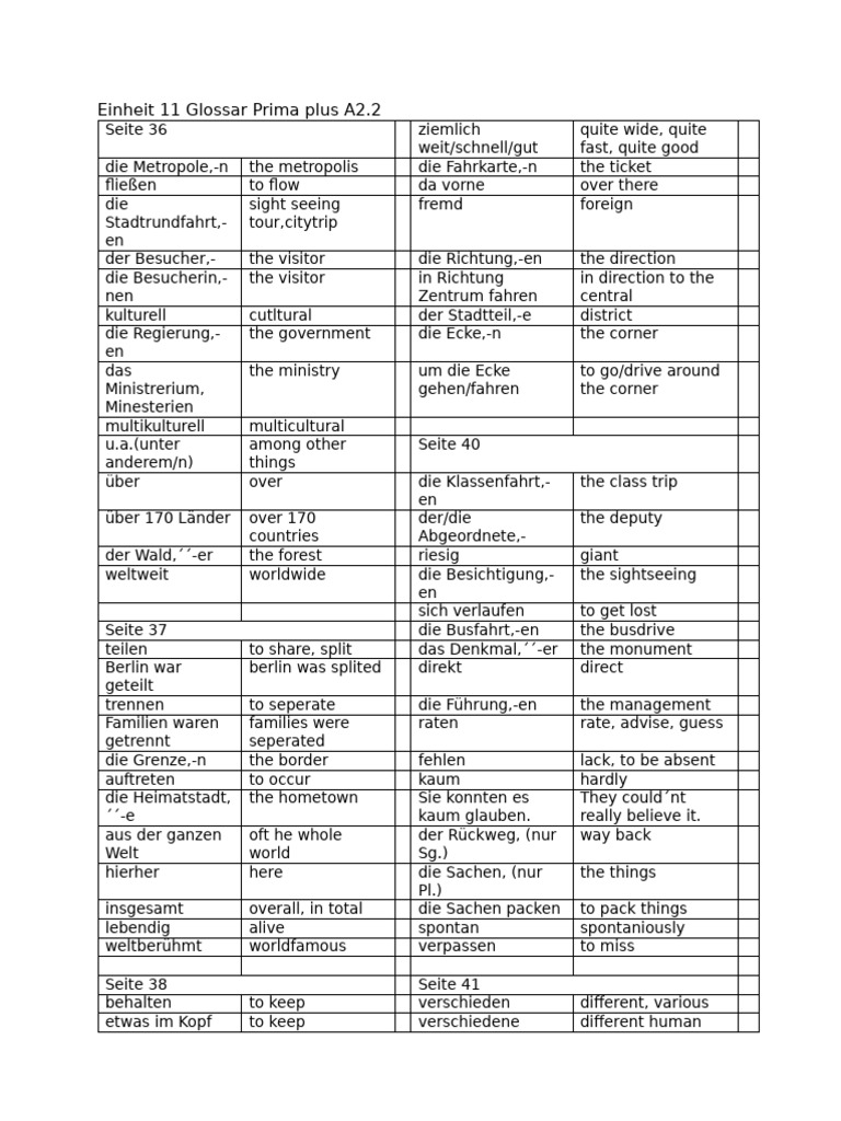 Glossar Prima Plus A2.2 S.43 | PDF