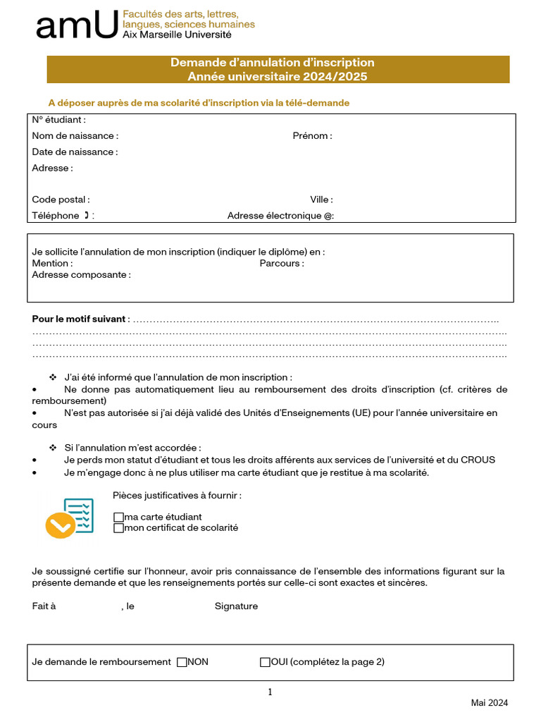 Demande D'annulation Et de Remboursement Sur Critères AMU - 0 | PDF