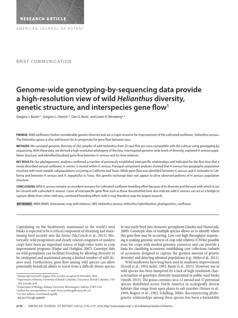 American J of Botany - 2016 - Baute - Genome‐wide genotyping‐by‐sequencing data provide a high ...