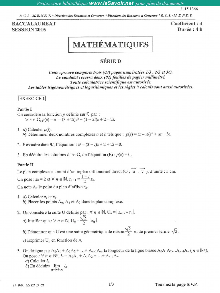 15 Bac Math D Ci | PDF